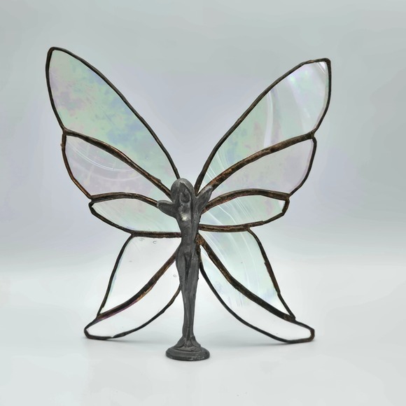Accents | Vintage Stained Glass Butterfly Fairy Figurine Iridescent ...